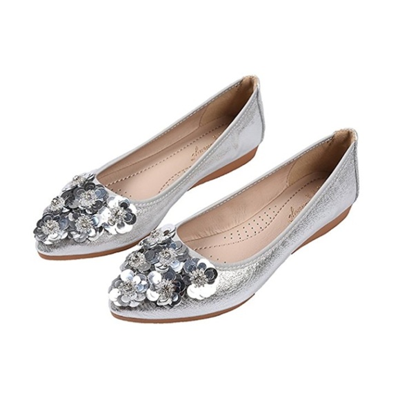 S. the Widow | Shoes | Hpmyra Silver Embellished Pointed Toe Flats ...
